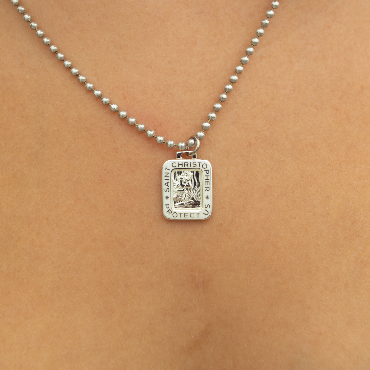 Rectangle St. Christopher - Silver / White – Get Back Necklaces