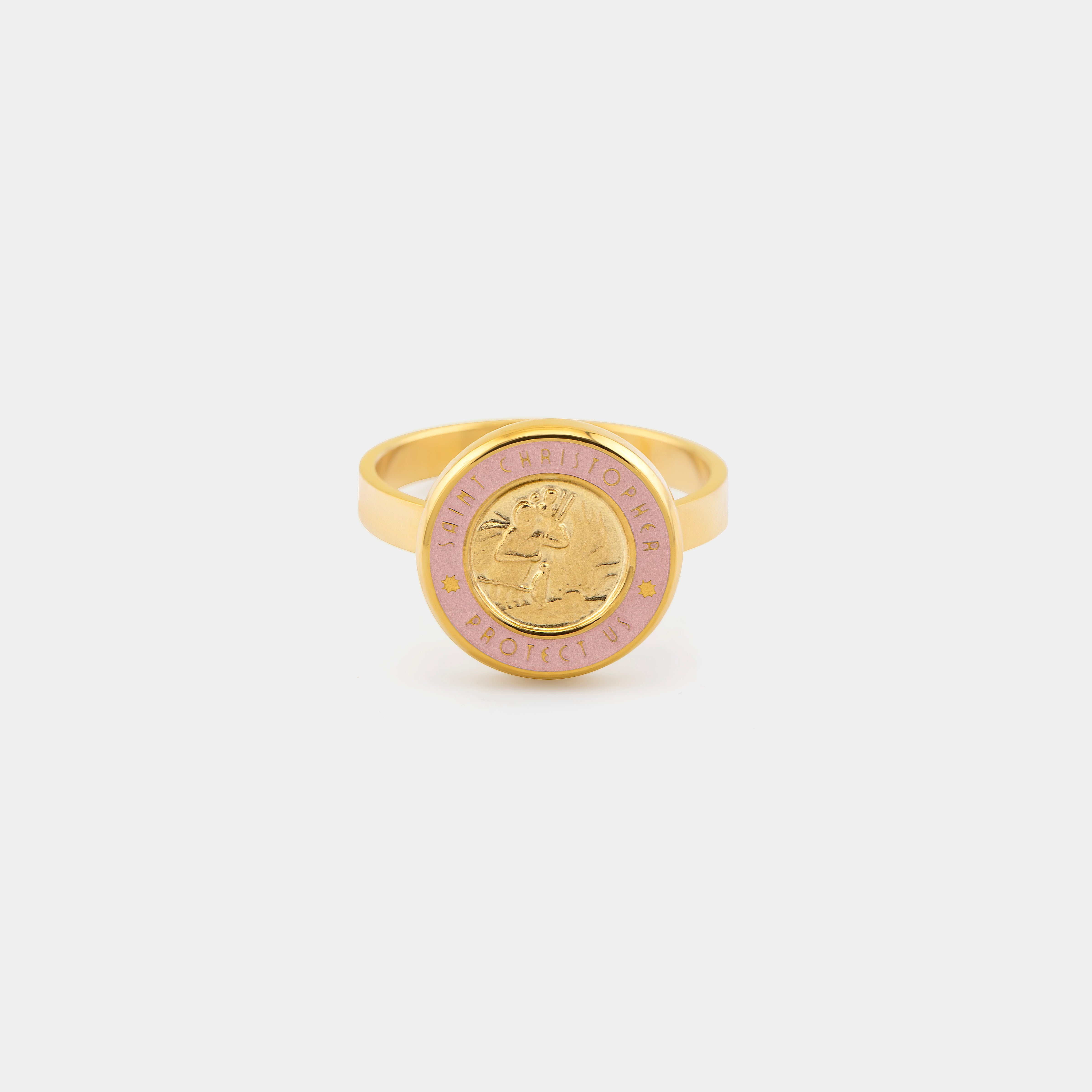 St. Christopher Ring - Gold / Pink – Get Back Necklaces