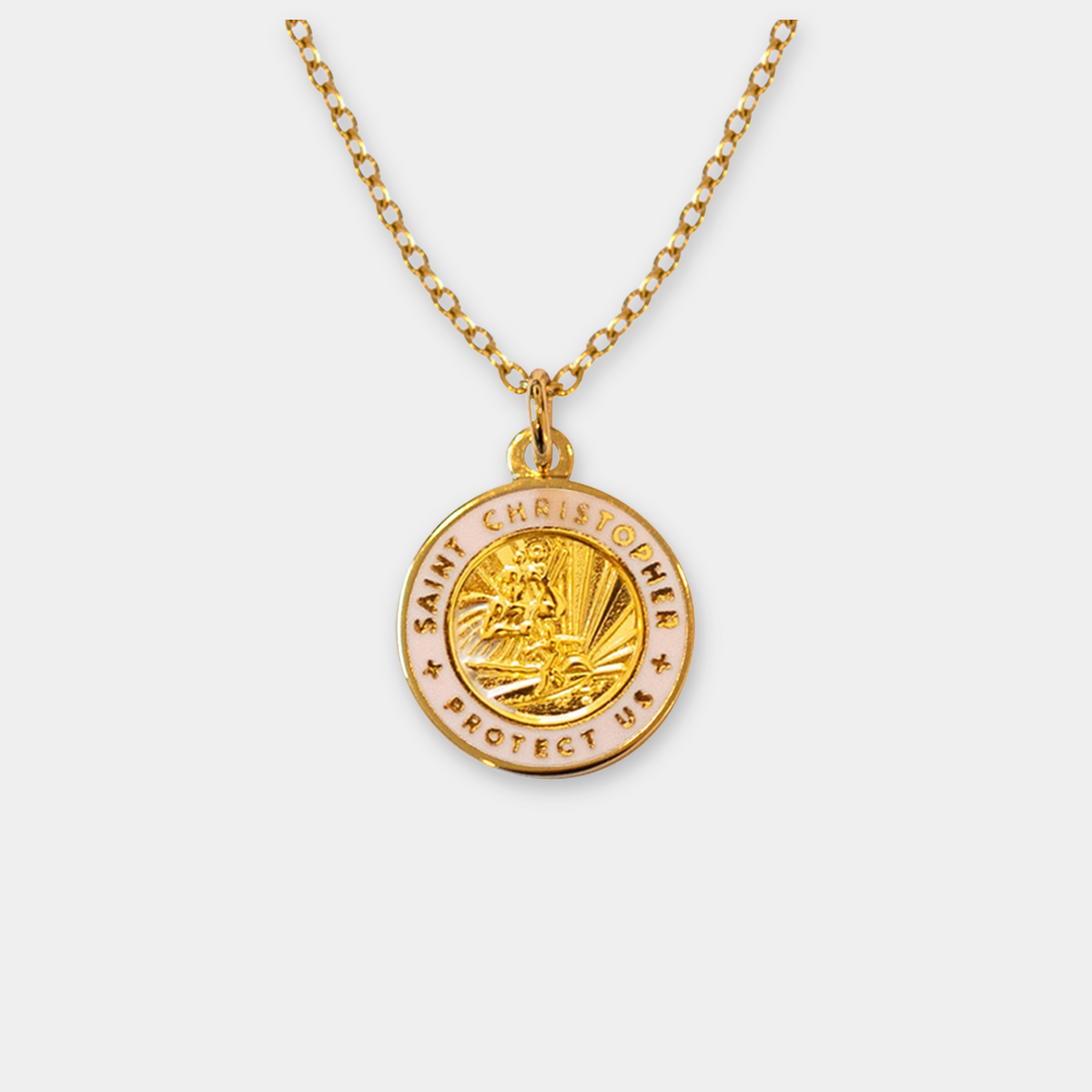 Gold St. Christopher Necklace with Pink Enamel // Get Back Necklaces