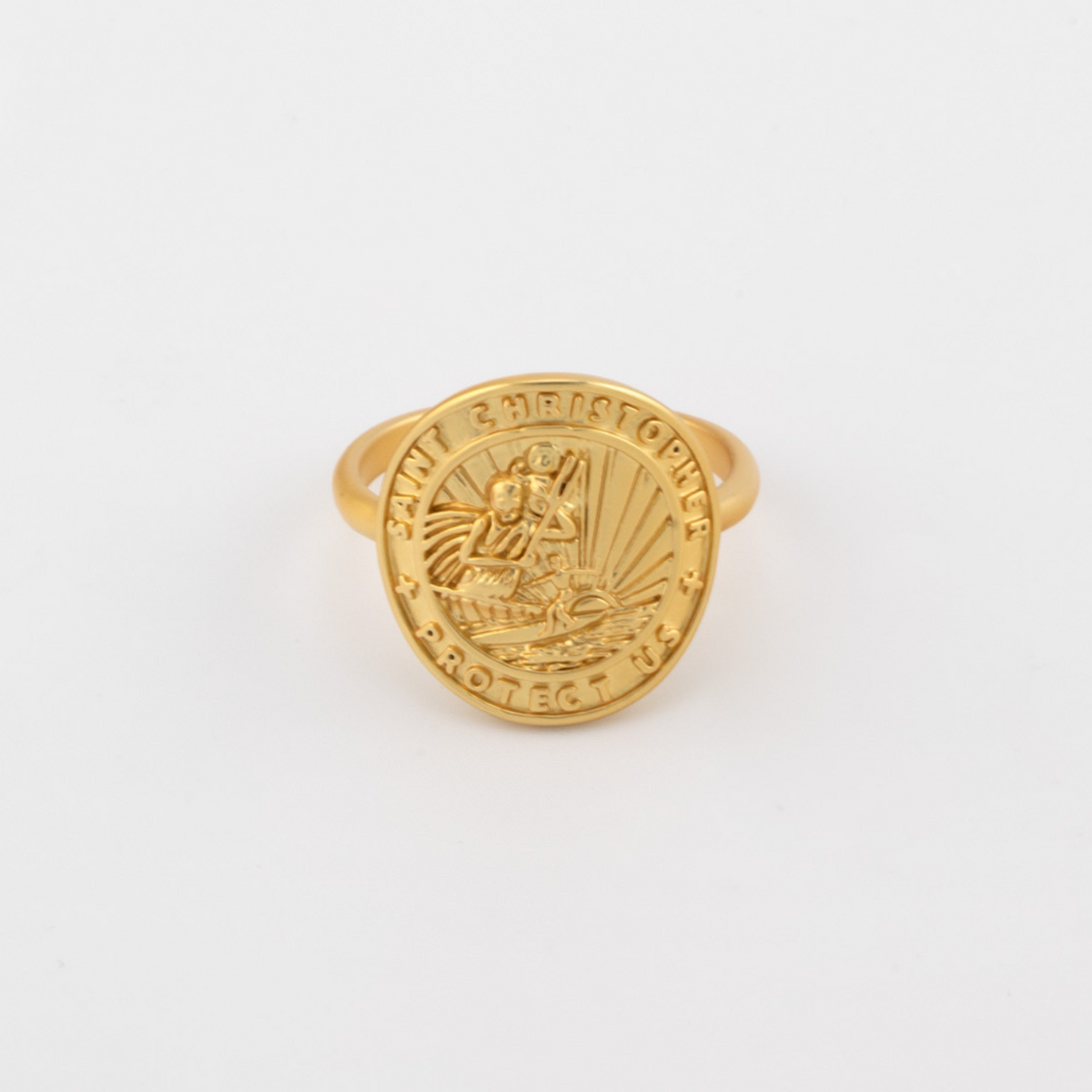 Gold St. Christopher Medallion Ring // Get Back Necklaces